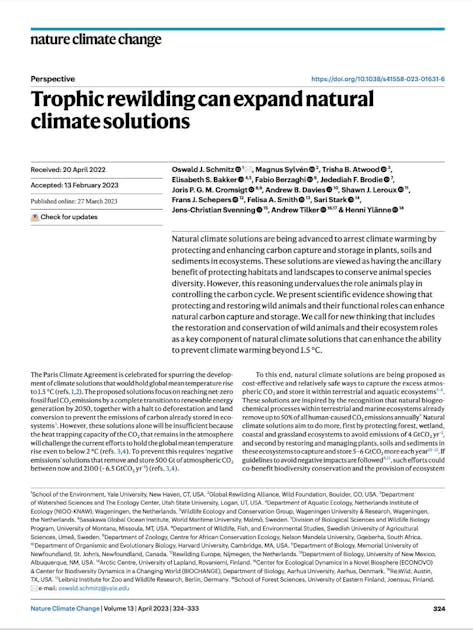 Trophic rewilding can expand natural climate solutions | One Earth